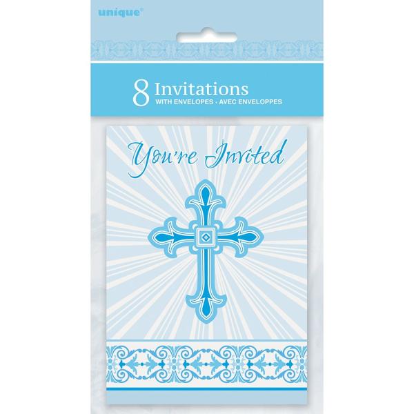 ・CHARMING DESIGN: Featuring a beautiful Elegant Blue Radiant Cross design, these invitations are perfect for any religio...