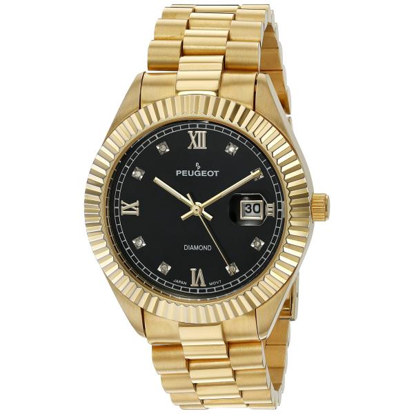 ・This Peugeot express the ultimate in luxury Swiss design. The shimmering gold dial is hand set with 8 genuine diamonds ...