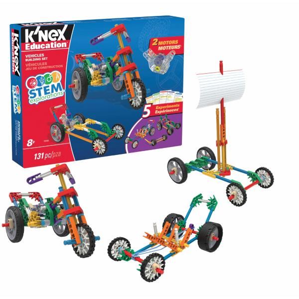 ・The set includes 130+ parts for a single child or team of 2 children to build 7 vehicle models with different power sou...