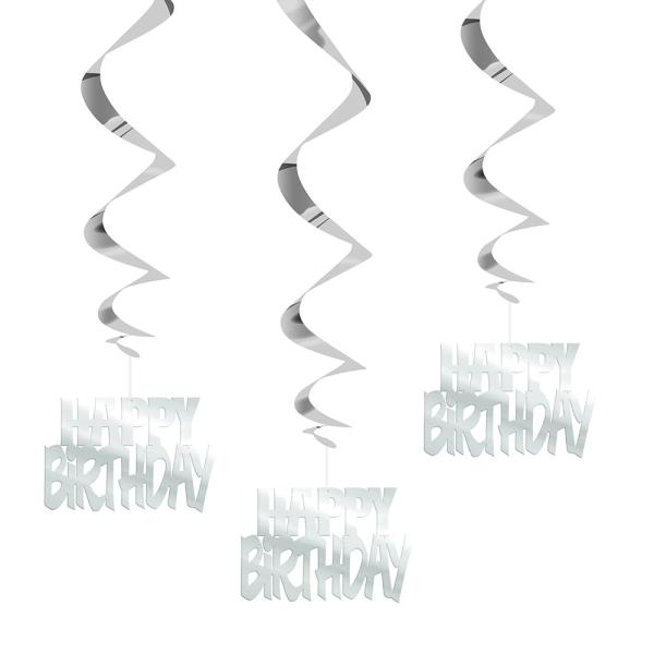 ・SILVER MAGIC: Add an elegant touch to your next celebration with our dazzling silver Happy Birthday foil hanging swirl ...