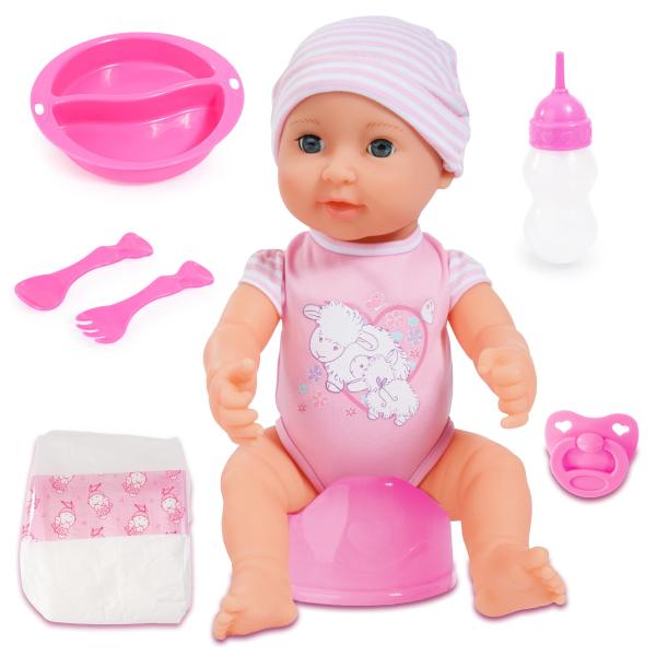 ・DURABLE: Sweet 16" hard bodied baby doll that little ones will love playing with! Encourages pretend play and nurturing...