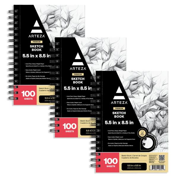・より多くの紙で可能性が広がる：厚手のスケッチブック3パック（合計300枚）で、思いどおりに描画、スケッチ、落書き、塗り絵ができます。すべてを手頃な価格で。・大きいページサイズ：ほとんどの5.5X8.5インチの画用紙は、パッドから取ると、実...