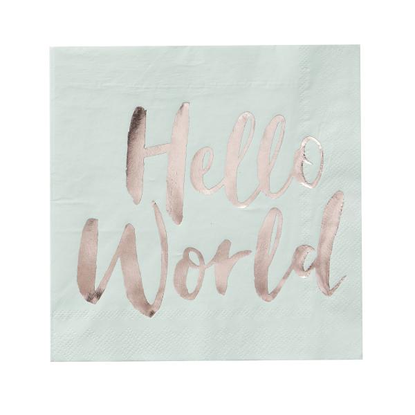 ・ベビーシャワーペーパーナプキンにローズゴールドの「HELLO WORLD」を参照してください。・3層のペーパーナプキン。6.5 " X 6.5 "つ折りにしたときに。13 "正方形展開時。・お揃いのカップとプレート可能になりました。・あら...