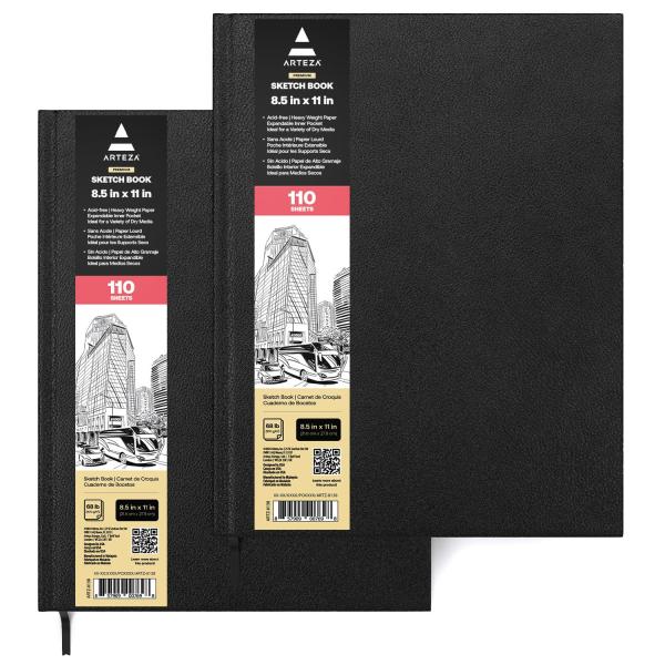・2 HARDCOVER SKETCHBOOKS WITH 110 SHEETS: This set includes two hardbound sketchbooks with a total of 110 sheets for dra...