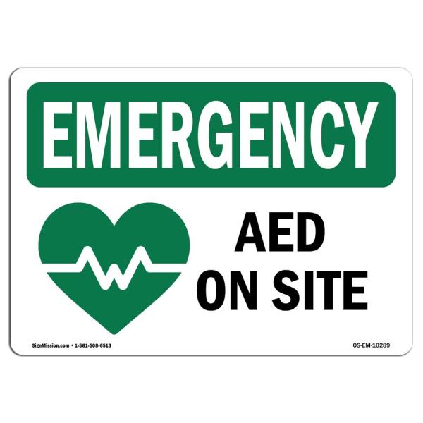OSHA規格準拠のAED（自動体外式除細動器）設置場所を示す安全標識ステッカーです。視認しやすいシンボルマーク付き。業務用グレードのビニール素材で屋内外兼用。粘着式で壁・ドア・柱などに貼付可能。商業施設・オフィス・工場・学校などの緊急設備表...