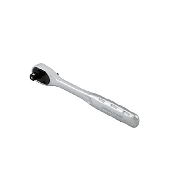 ・1/4 ratchet features quick-release button mechanism for positive lock on sockets・5-degree arc swing and slim head desig...