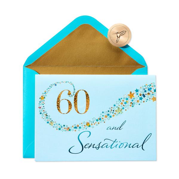 ・Front Message: 60 and Sensational・Inside Message: Wishing you a wonderful celebration and a fantastic year ahead・Share ...