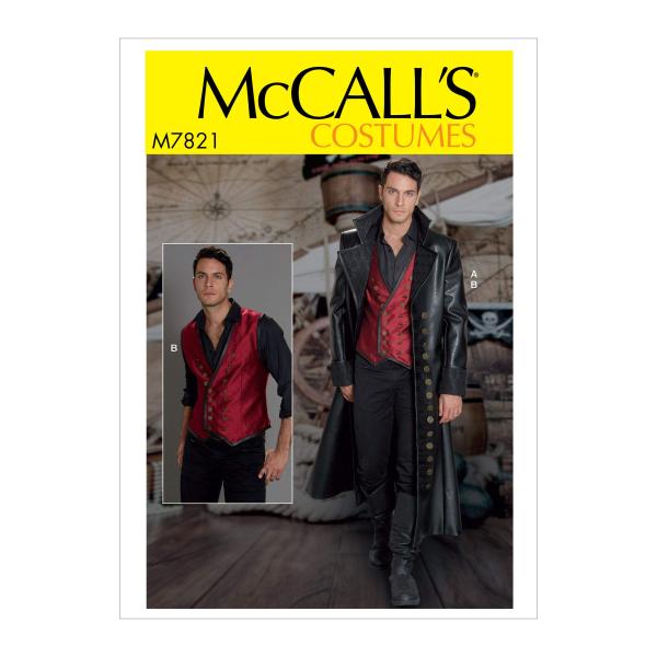 ・Sewing pattern for Men's wide lapel long leather coat ＆ laced back vest costume・Size mww (38-44)・Fabrics: synthetic lea...