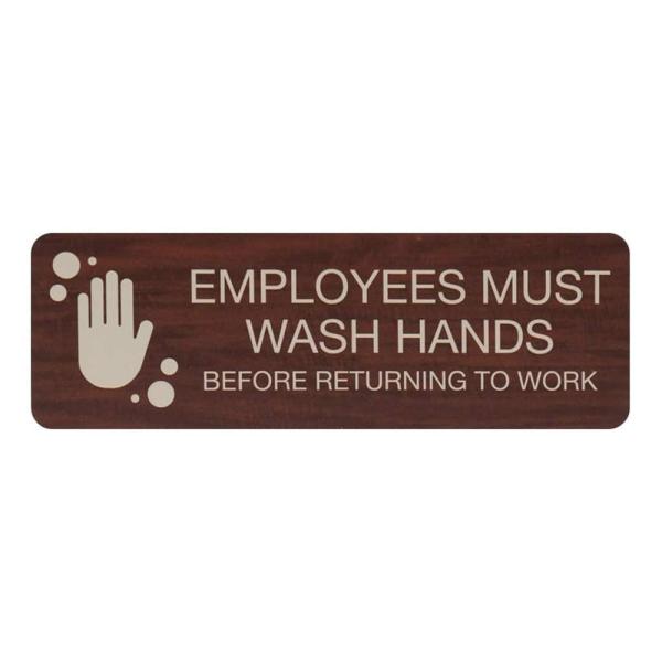 ・Includes: One 3" x 9" Employees Must Wash Hands sign with a mahogany woodgrain look.・Durable Material: Produced with qu...