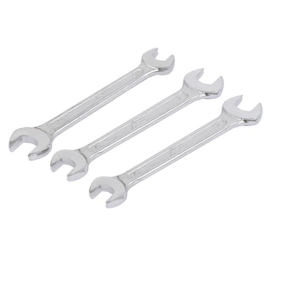・クロムバナジウム鋼製オープンエンドレンチ3本セット・開口径：10mm・12mm対応・全体寸法：125×25×6mm、重量：145g（3本分）・U字型ダブルオープンエンド構造・同サイズが複数必要な現場作業に便利