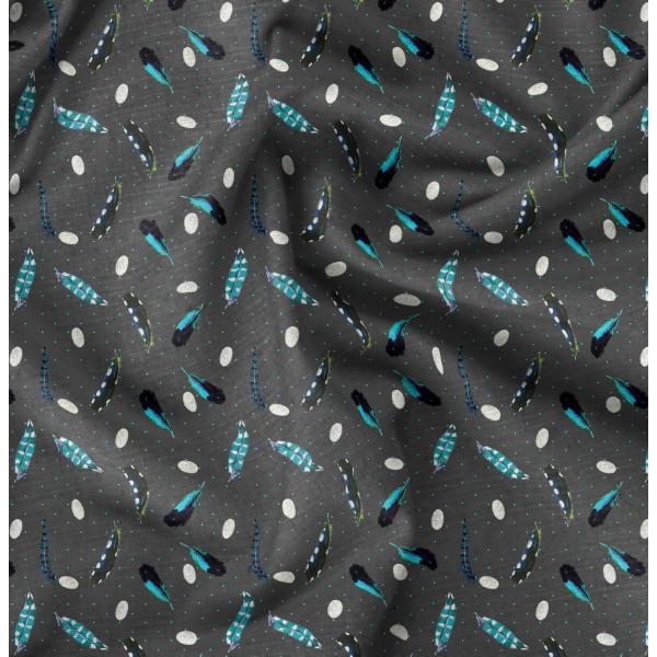 ・ Soimoi のコットンジャージーはドット＆フェザー柄のグレー地。縦横4方向に伸びるストレッチ素材です。・ 素材: コットンジャージー（140×100）、重量300GSM。生地幅は約147cmで1ヤード単位の販売です。・ レギンス・ドレ...