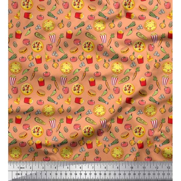 ・素材：コットンボイル（80s×80s、60GSM）、幅約107cm（42インチ）、1ヤード単位でカット販売・軽くて透け感のある薄地コットンボイルは、通気性に優れ夏のウェアやスカーフ製作に最適な素材です・野菜・バーガー・ピザなどのフードモチ...