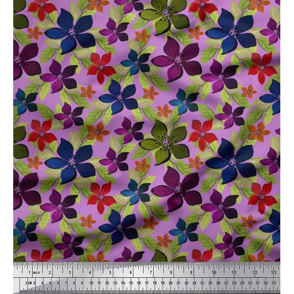 インドのプリント生地ブランドSoimoiの、アーティスティック柄ポリエステルジョーゼット（ラベンダー）。幅約107cm、約70GSMの軽量素材でヤード単位販売・続き布カット。半透明のフィネスが重ね着やドゥパッタ・ストールに上品な奥行きを与え...