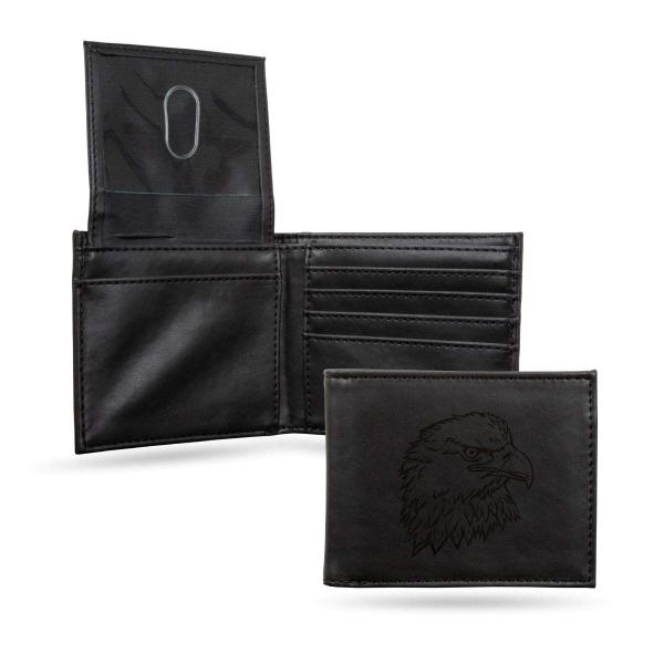 ・Durable Billfold Black Wallet Measures 3.5 x 4.25-inches・Decorated with Laser Engraved Eagle Scene Logo on Front of Wal...