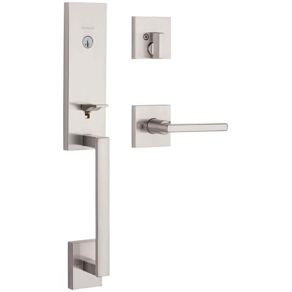 ・HANDLESET WITH DEADBOLT: Use on exterior front doors with two bore holes, comes with interior lever and locking deadbol...