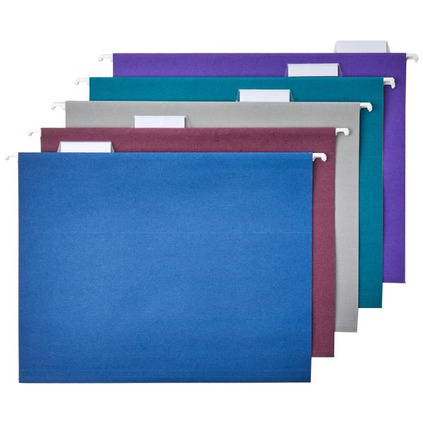 ・Hanging file folder (25-pack) in Assorted Jewel-tone Colors (Teal, Purple, Gray, Navy, and Burgundy) holds 8.5 x 11-inc...