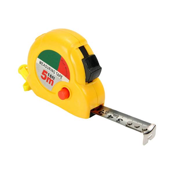 ・【Dimension】- 5m / 16.4ft Tape Measure; Tape material: Steel; Case Material: Plastic. Sliding small switch black and red...