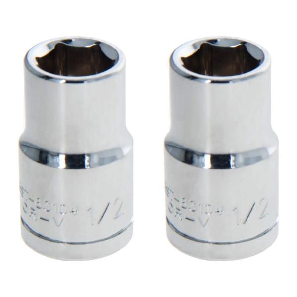 Utoolmart製1/2インチ差込角・1/2インチサイズの6点式スタンダードソケット2個セット。クロームバナジウム鋼製・鏡面クロームメッキ仕上げで強度と防錆性を両立。面接触設計でナット角をなめにくく、薄肉浅型構造で狭いスペースにも対応。自...