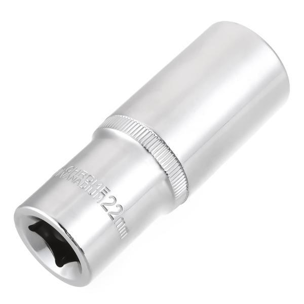 差込角1/2インチ・対辺22mmの12角ディープソケット1個。ロングボディでロングボルトやスタッドに取り付いたナットへ安全に届き、通常の浅口ソケットが及ばない箇所の作業を解決する。12角設計で30度ごとにかけ替えが可能なため、狭い作業スペー...