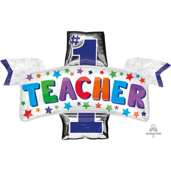 ・38" #1 Teacher Foil Mylar Party Balloon - INCLUDES SELF SEALING VALVE - Self-sealing valve prevents the gas from escapi...