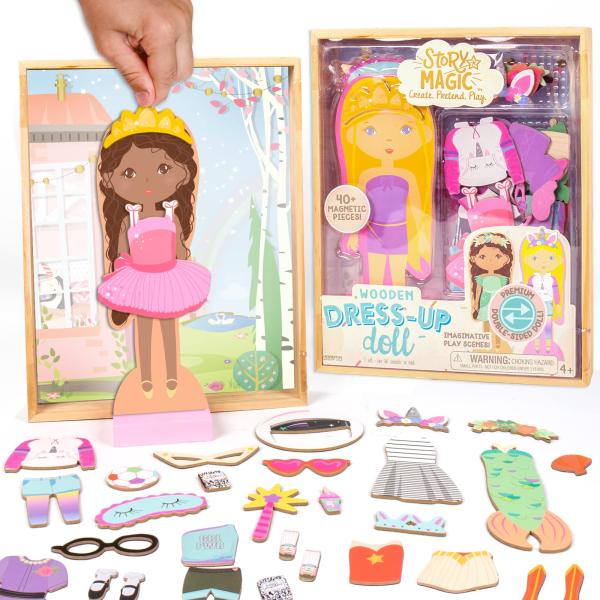 ・DOUBLE-SIDED WOODEN DRESS-UP DOLL: Double the sides, double the dress-up fun! Turn your wooden doll around to meet her ...