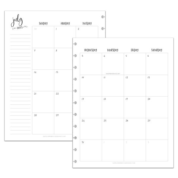 ディスクノート（Levenger Circa、Big Happy Planner、Arcなど）に対応した月間カレンダーリフィル。2026年7月〜2027年6月のアカデミックイヤー対応、月別タイトルページ付き。プレミアム用紙を使用し、書き心地...