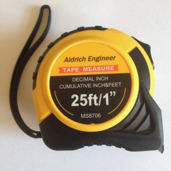 ・Decimal Inch Tape Measure, 25 foot, 300 inches , black marks for even hundredths of an inch, black numbers for tenths o...
