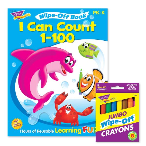 ・Reusable dry-erase book and pack of dry-erase crayons in 8 colors gives hours of playful learning, encouraging the repe...