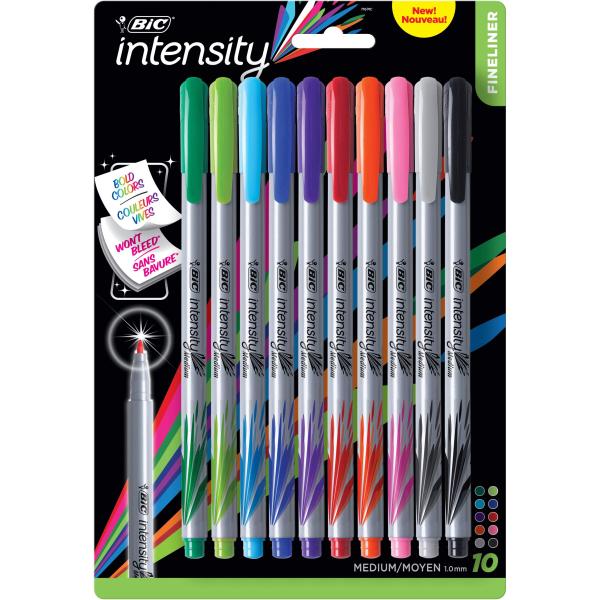・BIC Intensity Fineliner マーカーペン10本パック。アソートカラー。・万能なミディアムチップ(0.8mm)で、紙の上で際立つカラフルな書き心地。・各マーカーペンには丈夫な金属ペン先が付いており、細いペン先がすり減るの...