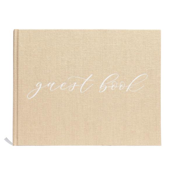 ・ELEGANT WEDDING GUEST BOOK: Classic linen-textured cover with white script creates a timeless wedding keepsake that com...