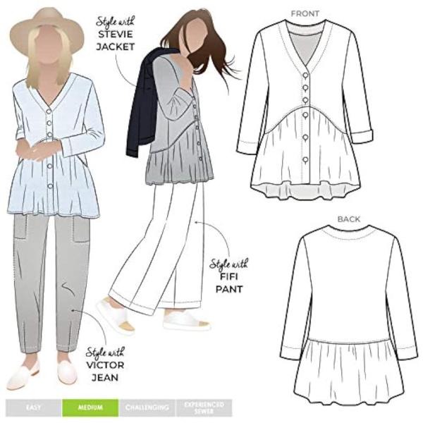・This is a relaxed fitting, button-through tunic sewing pattern for women from Style Arc. Give your everyday wardrobe a ...