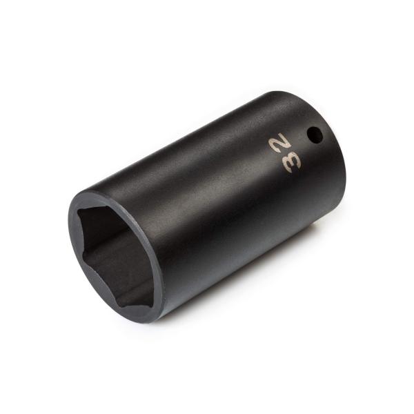 差込角12.7mm（1/2インチ）の6点ディープインパクトソケット、32mmサイズ。レーザー刻印と打刻の2種類のサイズ表記で視認性を確保。ラジアスコーナー設計によりボルト・ナットの角への接触を避け、角なめを防止。フリクションリングとデテント...