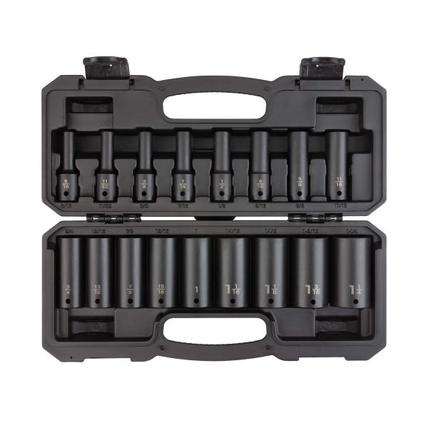 ・Includes 17-pc. 1/2 inch drive deep 6-point impact sockets: 5/16, 11/32, 3/8, 7/16, 1/2, 9/16, 5/8, 11/16, 3/4, 13/16, ...