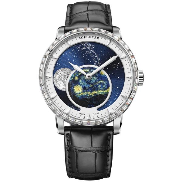・?40mm(1.57inch) Simple Clean Dial，Big Moonphase Window，Platinum-plated steel hands，28.5mm Transparent caseback,self-pro...