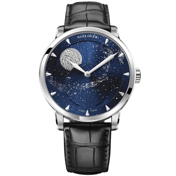 ・?40mm(1.57inch) Simple Clean Dial，Big Moonphase Window，Platinum-plated steel hands，28.5mm Transparent caseback,self-pro...