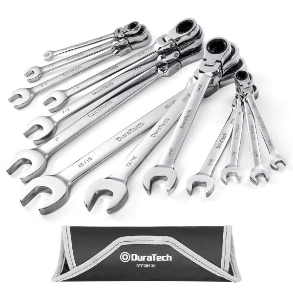 ・The Flex-Head Ratcheting Combination Wrenches are made of premium chrome vanadium steel with mirror polish finish. Drop...
