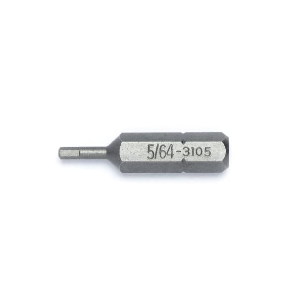 Genius Tools製 1/4インチ六角シャンク対応のヘックスドライバービット（5/64インチ≒2mm、全長30mm）。ハイスピードスチール製で熱処理済み、サイズ刻印付き。精密ネジの締め付け・緩め作業に適した短尺ビットです。