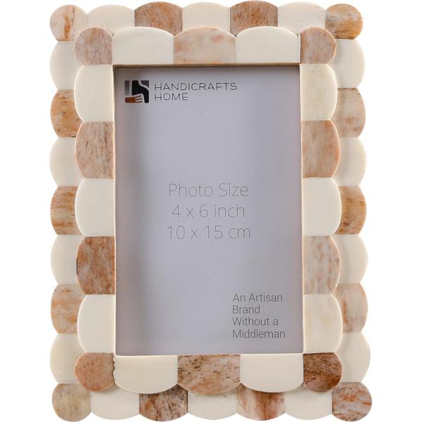 ・Handmade Scallop Bone Inlay Frame - Unique Artisan Craft: Each Scallop Collection frame is handcrafted by skilled India...