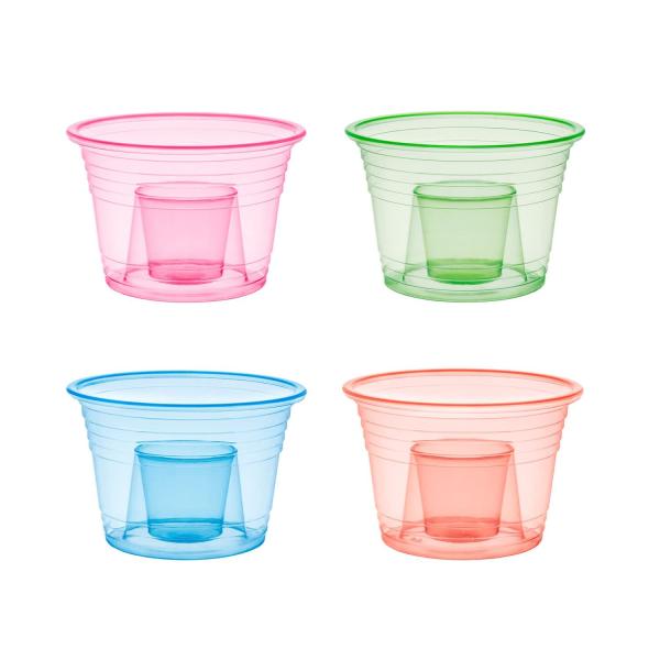 ・Party Essentials soft plastic bomber cups have a 1-ounce inner cup and a 3-ounce outer cup・Each package contains 50 cup...