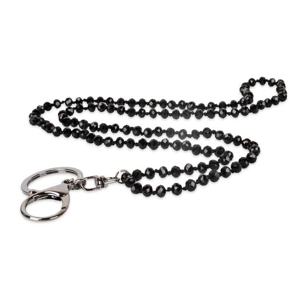 ・Your new favorite conversation starter! Black 6mm bead faceted glass crystal shimmering lanyard or key holder. Fashion ...