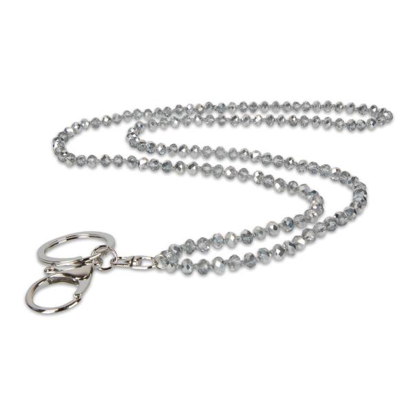 ・Your new favorite conversation starter! Silver 6mm Bead Faceted Glass Crystal shimmering Lanyard or Key holder. Fashion...
