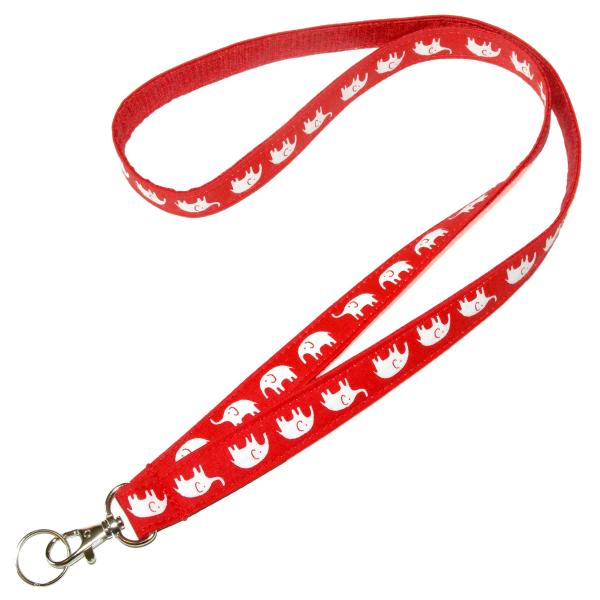 ・Be adventurous with this marching elephants lanyard. A row of white elephants march across 100% cotton red fabric. The ...