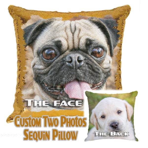 ・High Quality Custom Sequin Pillowcase - The sequins can be reversed by hand to show or hide one of two photos. The othe...
