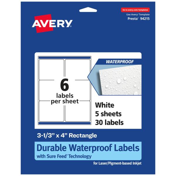 ・Avery waterproof labels can be completely submerged in water without falling apart and are heat/cold resistant, oil res...