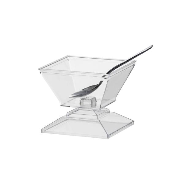 ・Each pack contains 20 clear 3.5-ounce dessert cups + 20 clear lids/ stems + 20 silver mini spoons・Cup is 2.5" wide x 1....