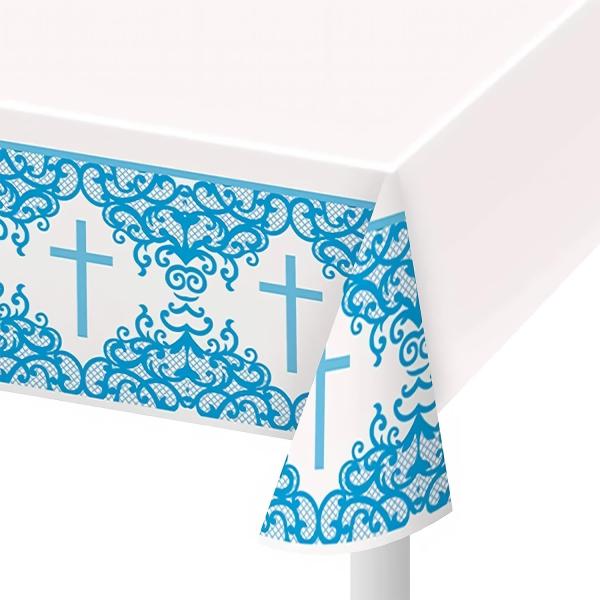 ・ELEGANT DESIGN: Our fancy blue cross rectangular plastic table cover features a beautiful blue cross design, perfect fo...