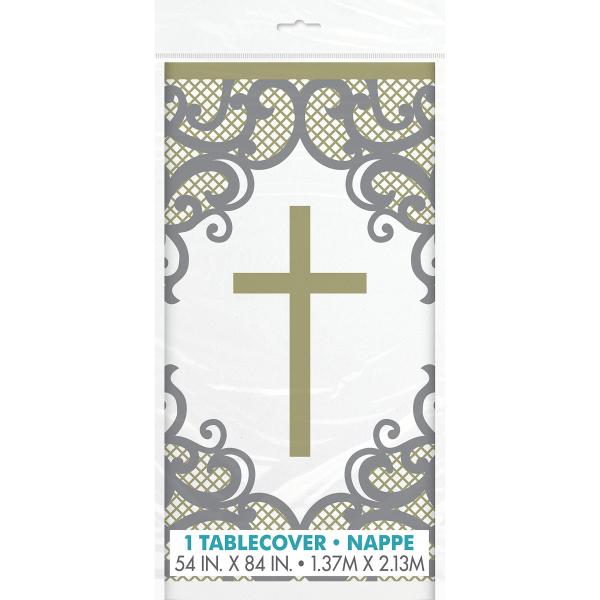 ・ELEGANT DESIGN: Our fancy gold cross rectangular plastic table cover features a beautiful gold cross design, perfect fo...