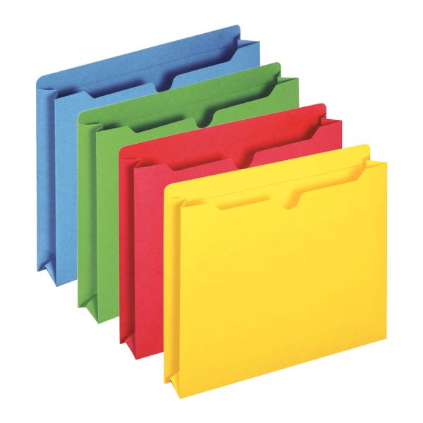・Stock up on boxes of 50 assorted color file jackets with 2" expansion; full-height sides keep 8.5 x 11 sheets and small...