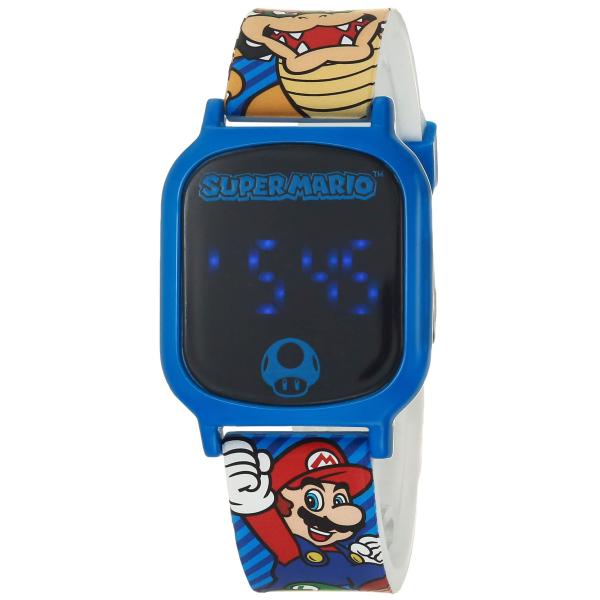・Exciting Super Mario-themed LED watch featuring Mario, Luigi, and Bowser artwork on the strap・Touch-activated red LED d...