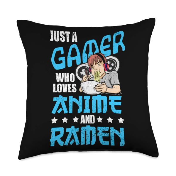 ・Just A Gamer Who Loves Anime and Ramen with Anime Boy Grafic Eating Japanese Ramen Noodles Instant Luch. Perfect Gamer ...